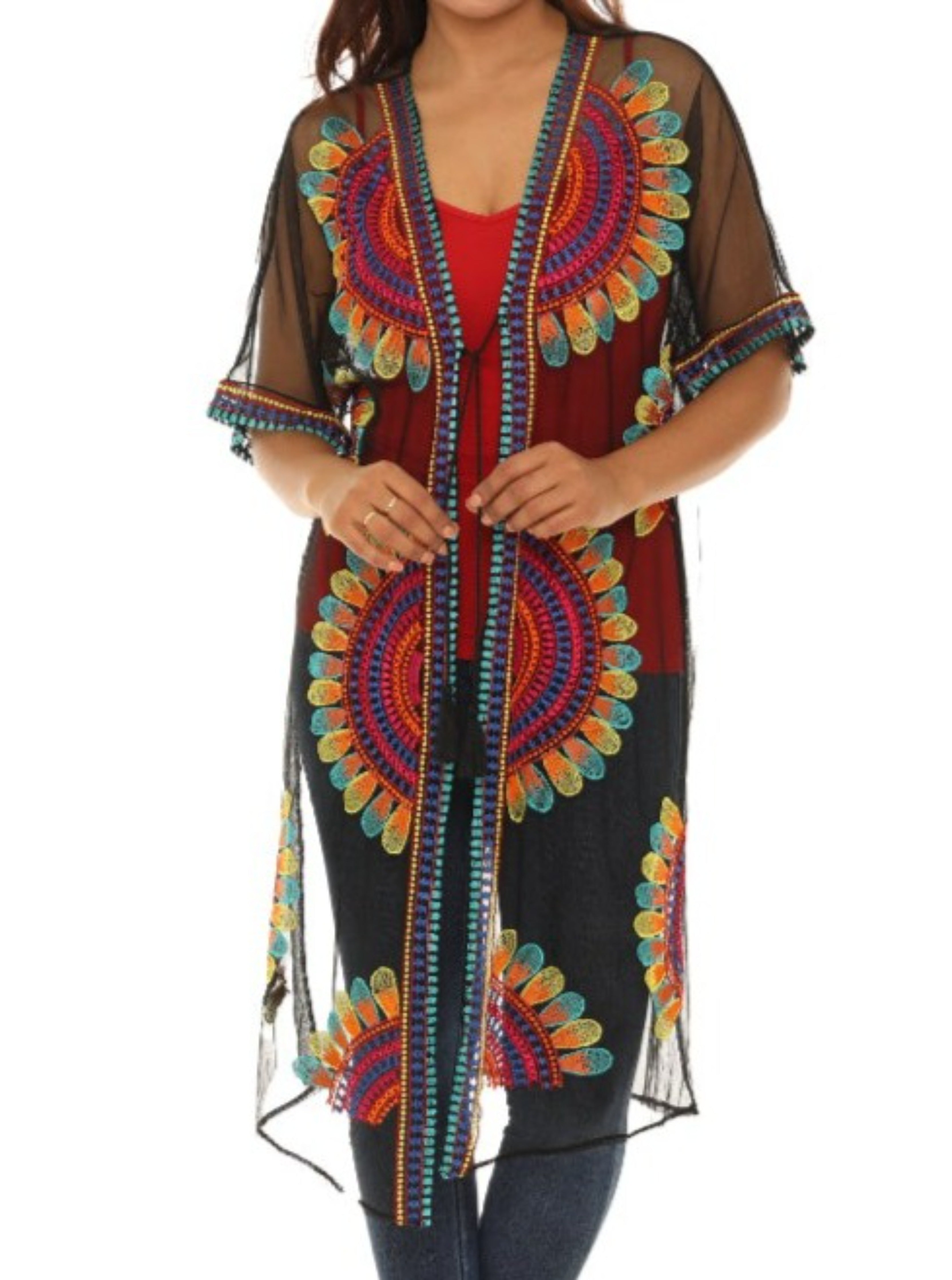 Women’s Sheer Mesh Floral Embroidered Long Beach Duster - Shoreline ...