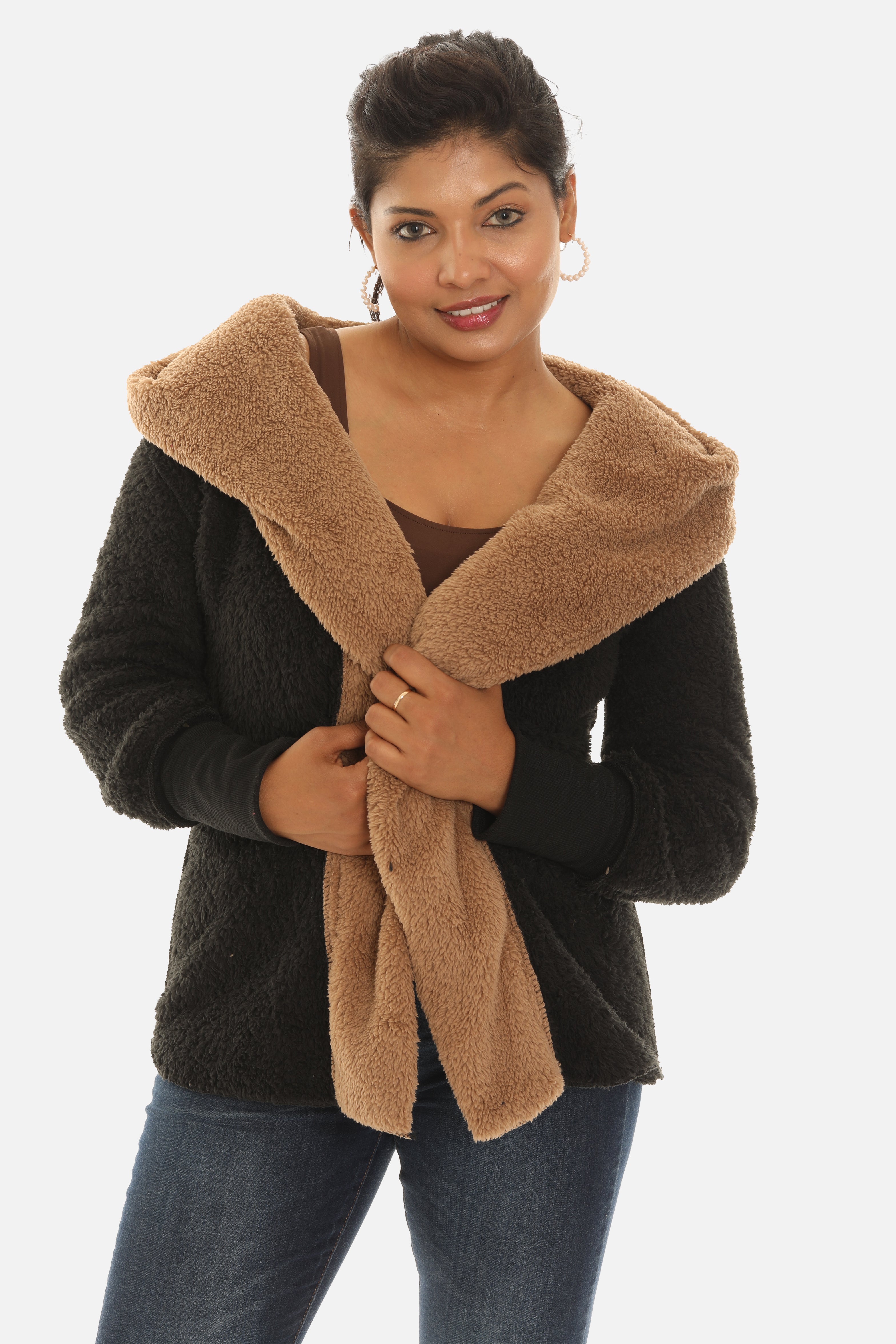 Shawl Wrap Collar Jacket in Classic Black and Tan - Shoreline Wear, Inc.