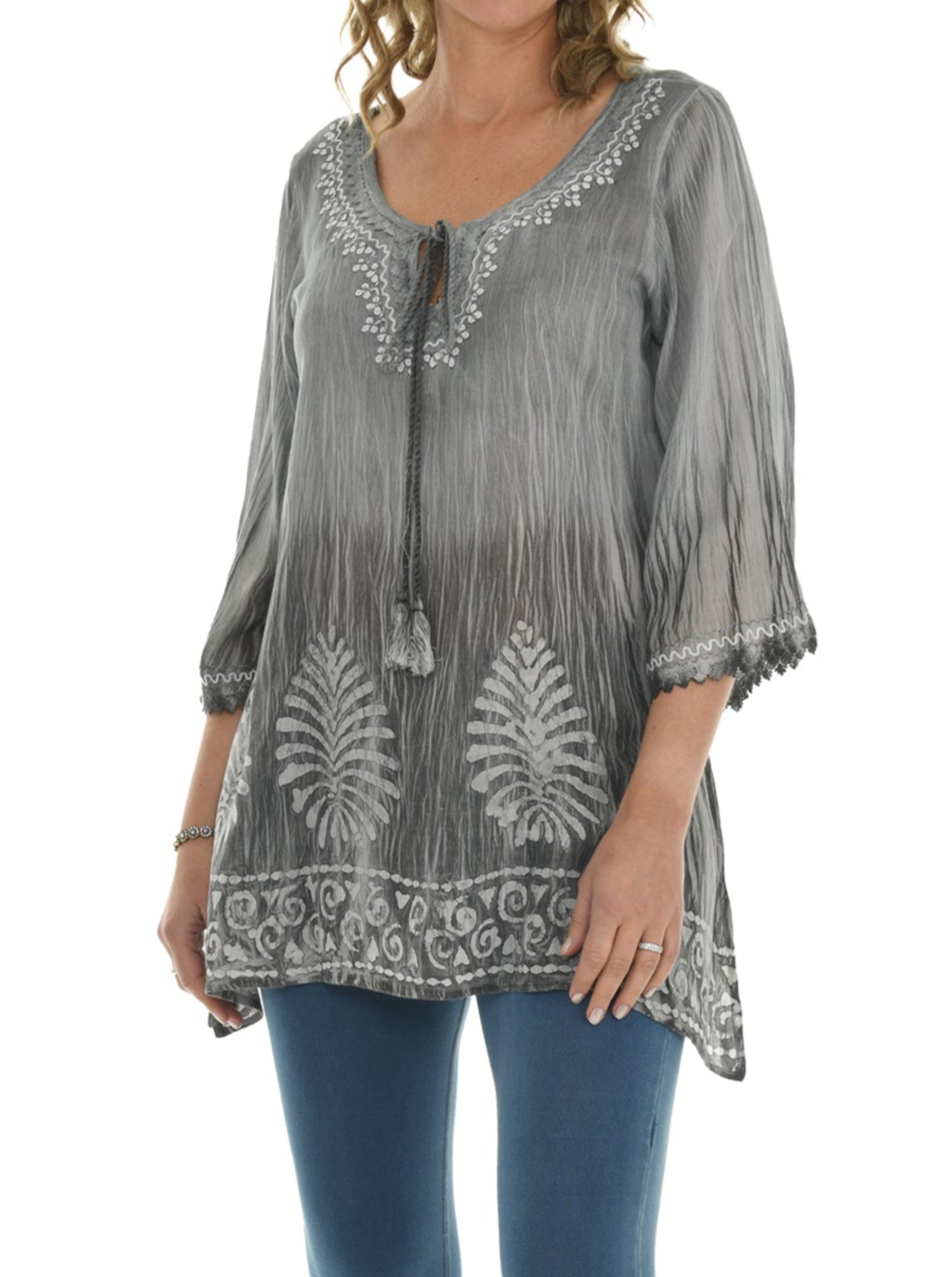 Geometric Wave Pom-Pom-Trim Keyhole-Front Tunic - Shoreline Wear, Inc.