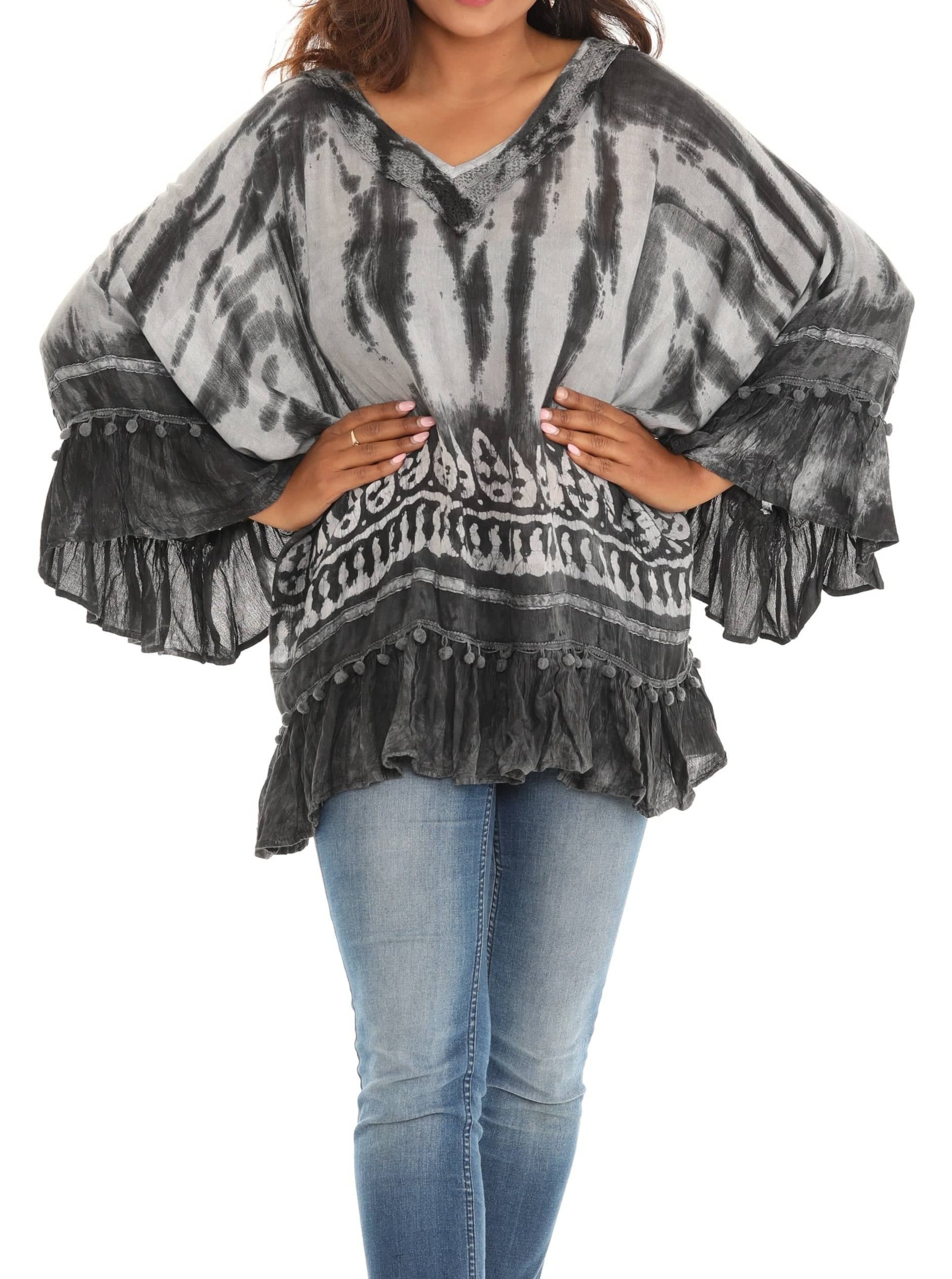 Tie-Dye Bell-Sleeve V-Neck Top - Shoreline Wear, Inc.