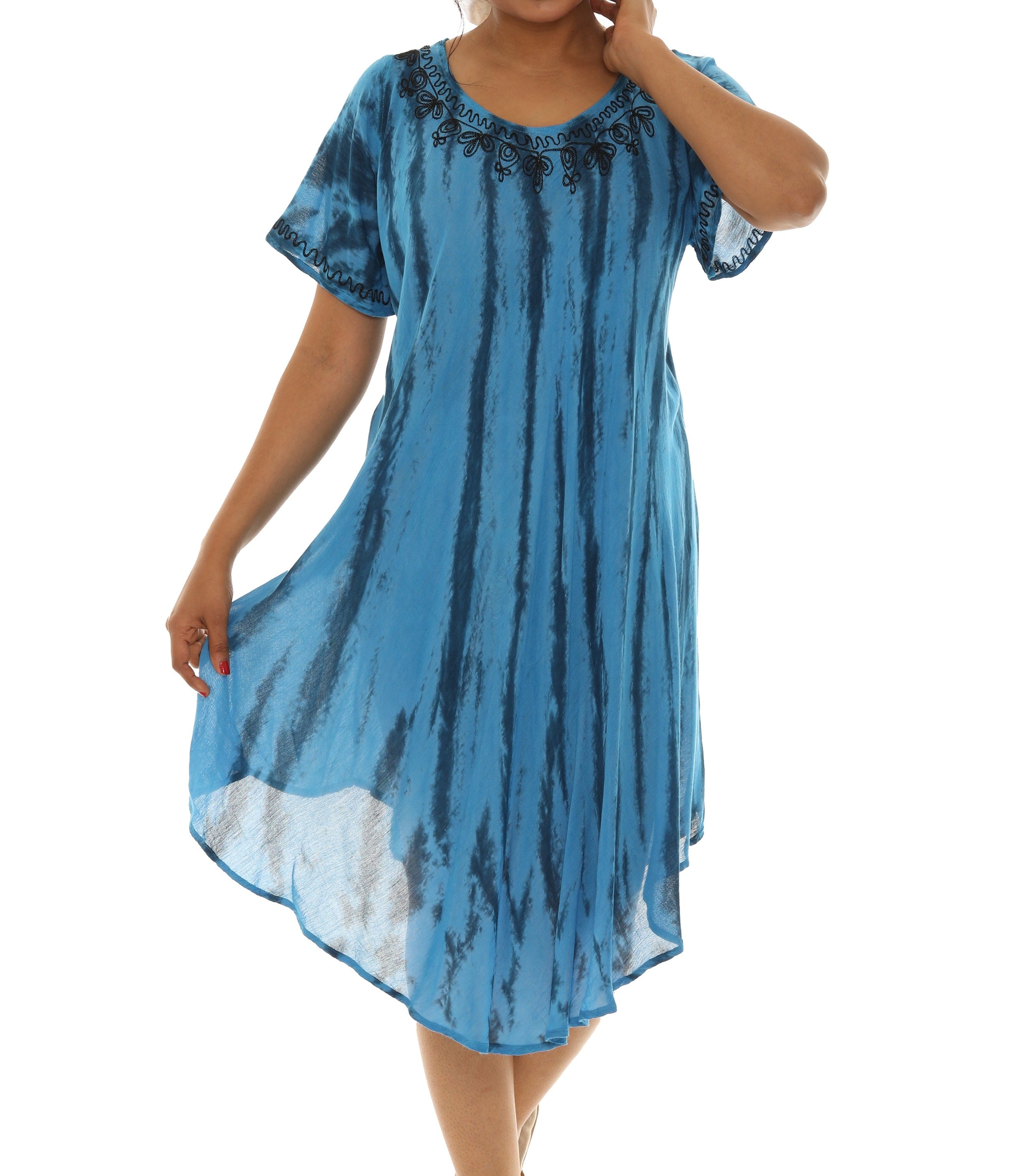 Tie Dye Half Sleeve Scoop Neck Sundresses - ONE SIZE PLUS / Blue ...