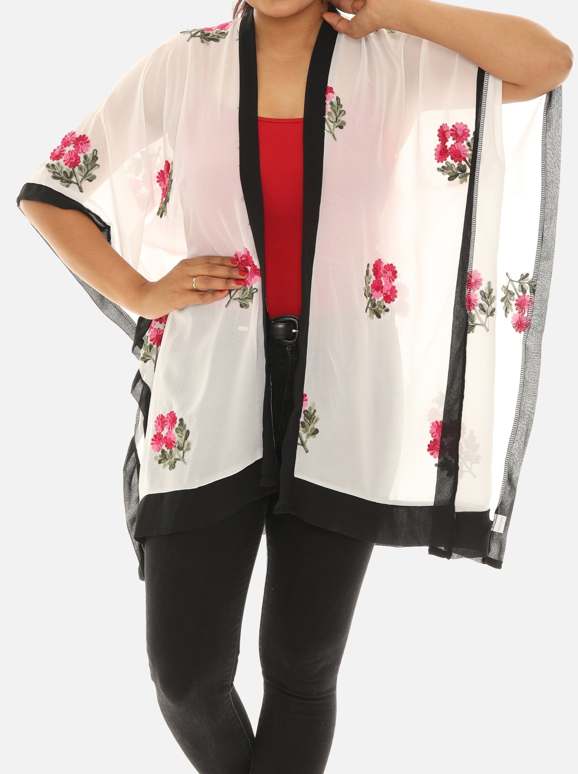 Sheer Floral Embroidered Open Cardigan - Shoreline Wear, Inc.